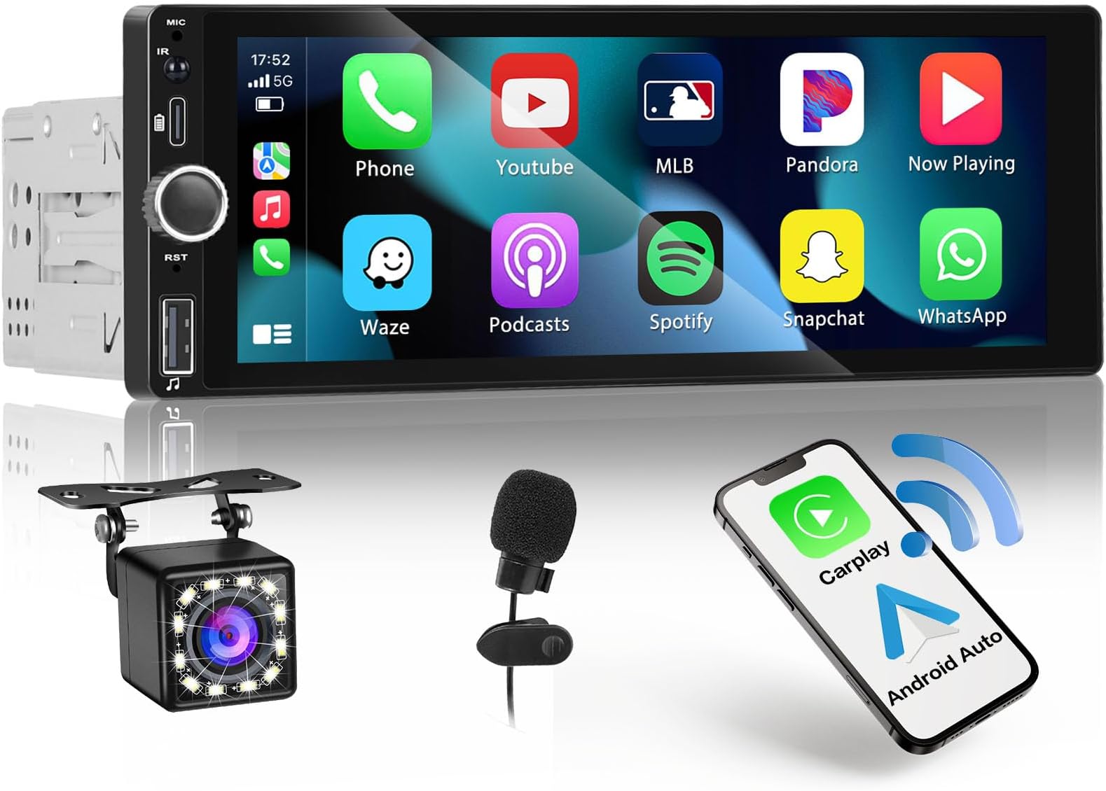 Amazon.com: Single Din Touchscreen Car Stereo Radio Wireless Carplay ...