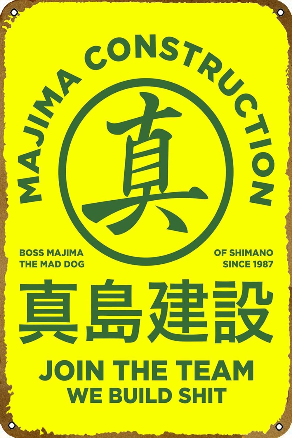 Amazon.com: Majima Construction Yellow Retro Tin Sign Video Game Sign ...