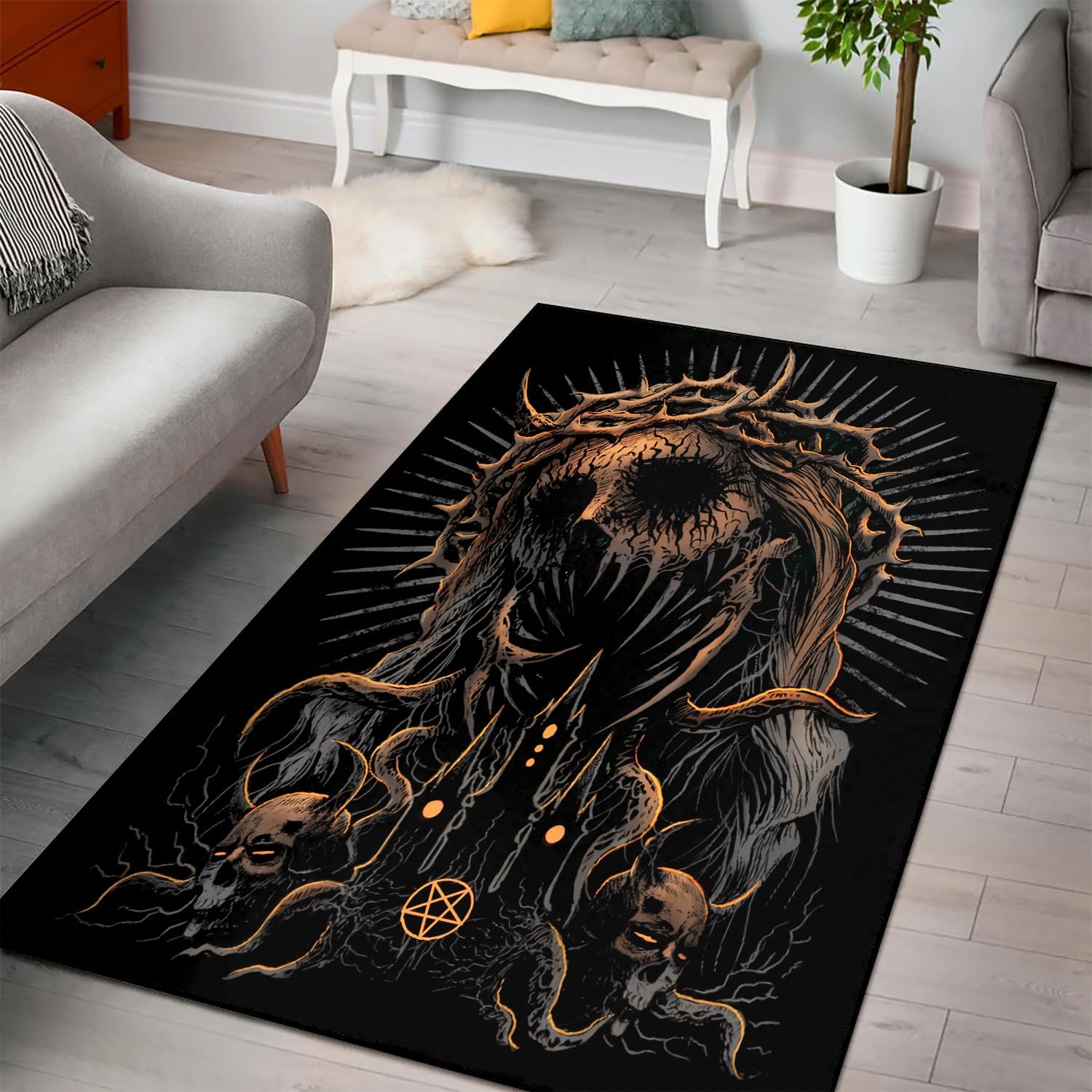 Amazon.com: Satanic Area Rug Skull Symbol Baphomet Pentagram Gothic ...
