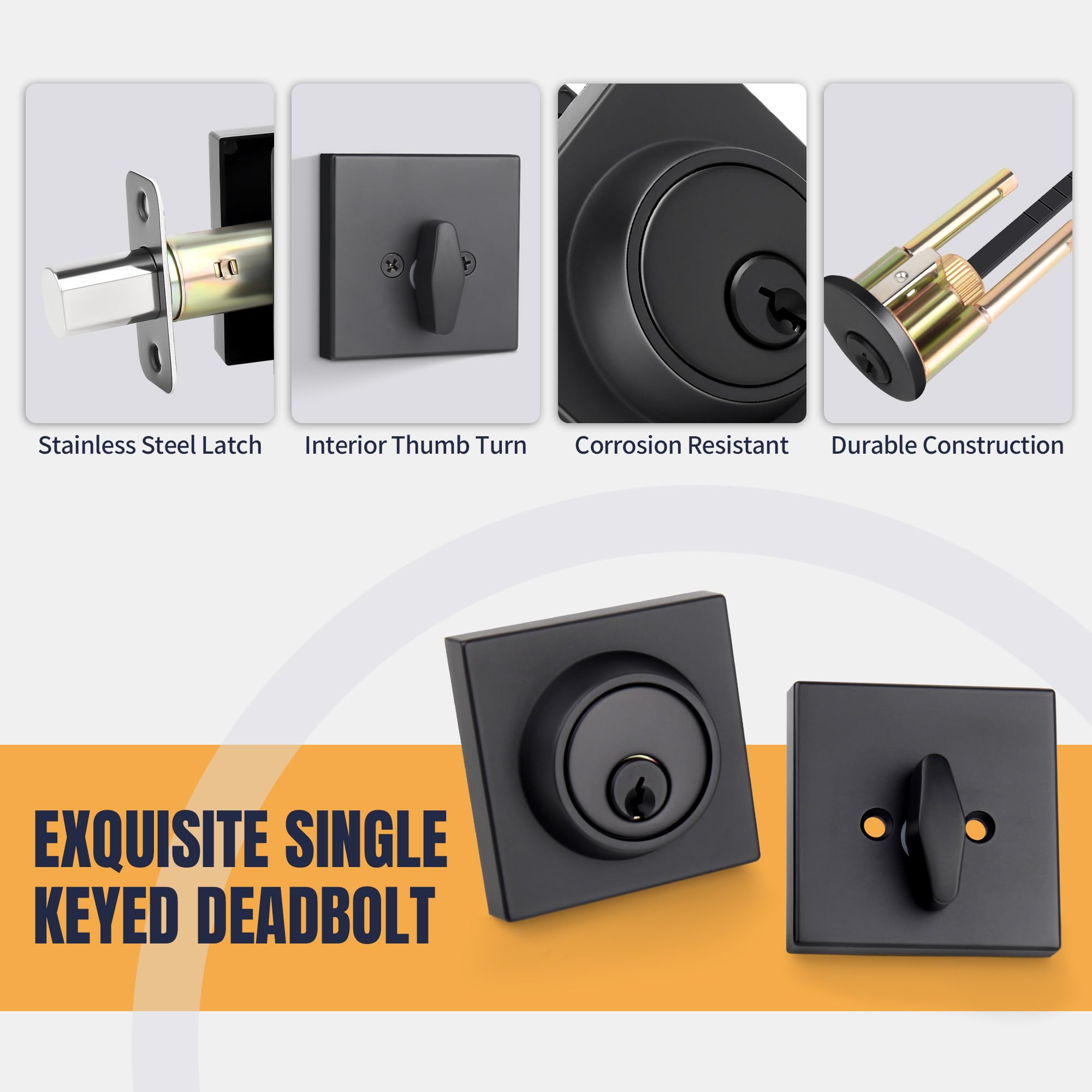 Snapklik.com : LOQRON Contemporary Square Single Cylinder Deadbolt ...
