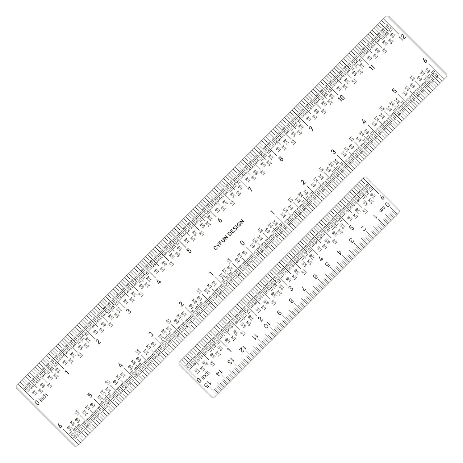 2 PCS 6"/12" Clear Acrylic Ruler Zero-Centering Ruler with Inches ...