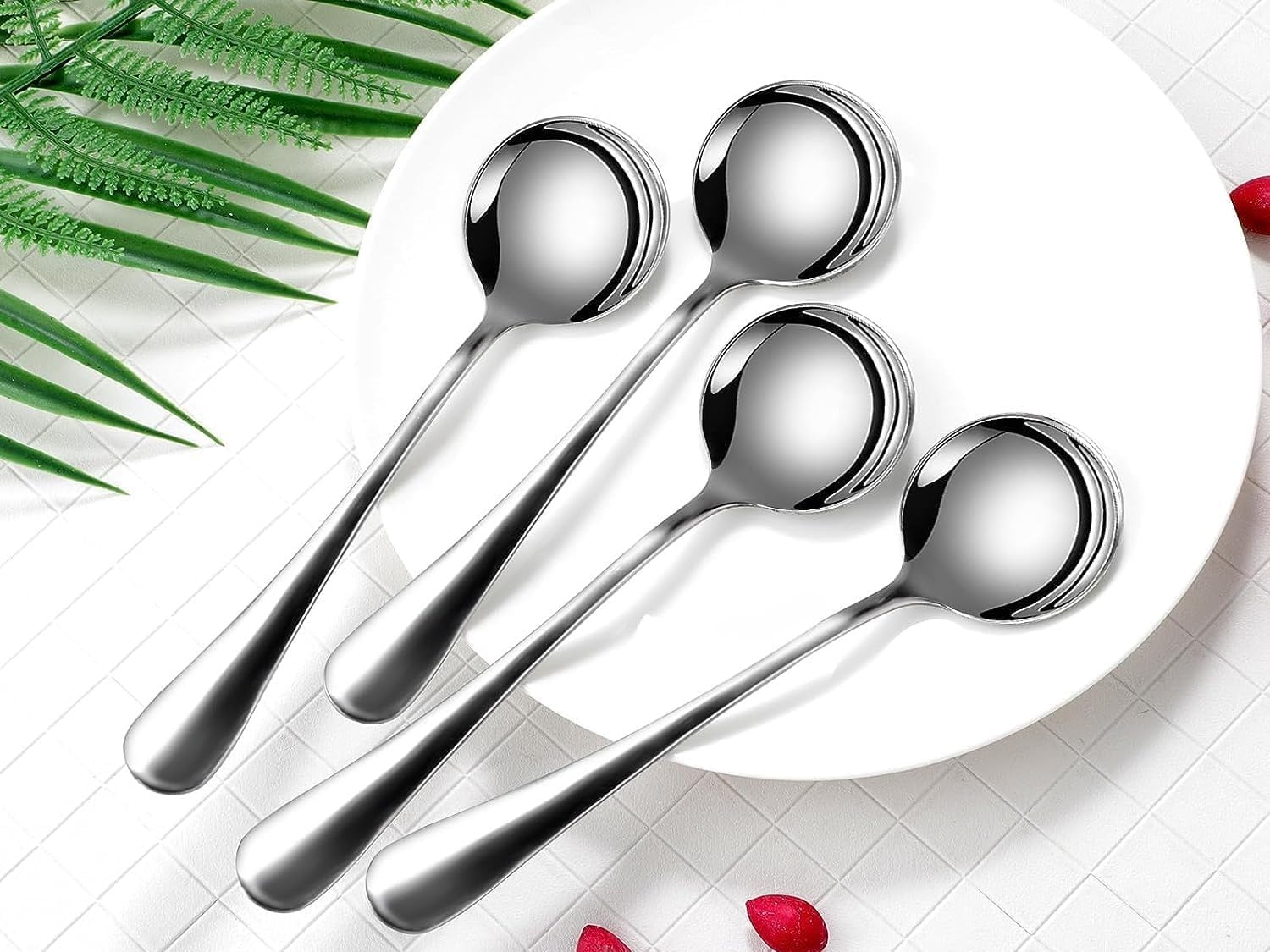 SDMAX Stainless Steel Soup Spoons Set of 4 High-Grade Spoons for Soup 4 ...