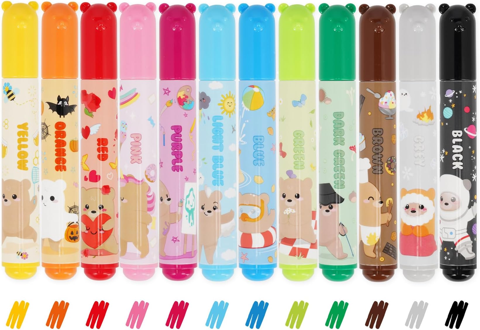 Legami - Set of 12 Pens - Teddy Friends, 12 Assorted Colours, Washable ...
