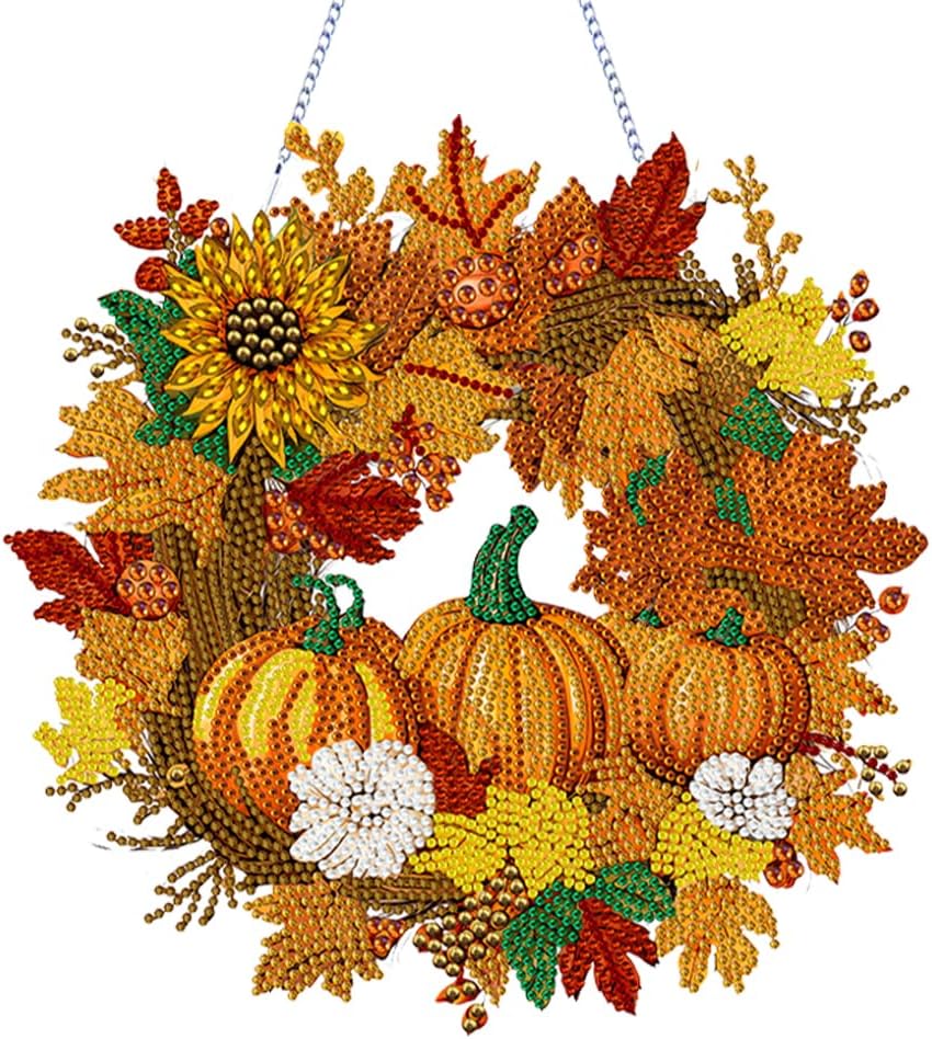 Amazon.com: Orgone Fall Pumpkin Diamond Painting Wreath,Autumn Hanging ...