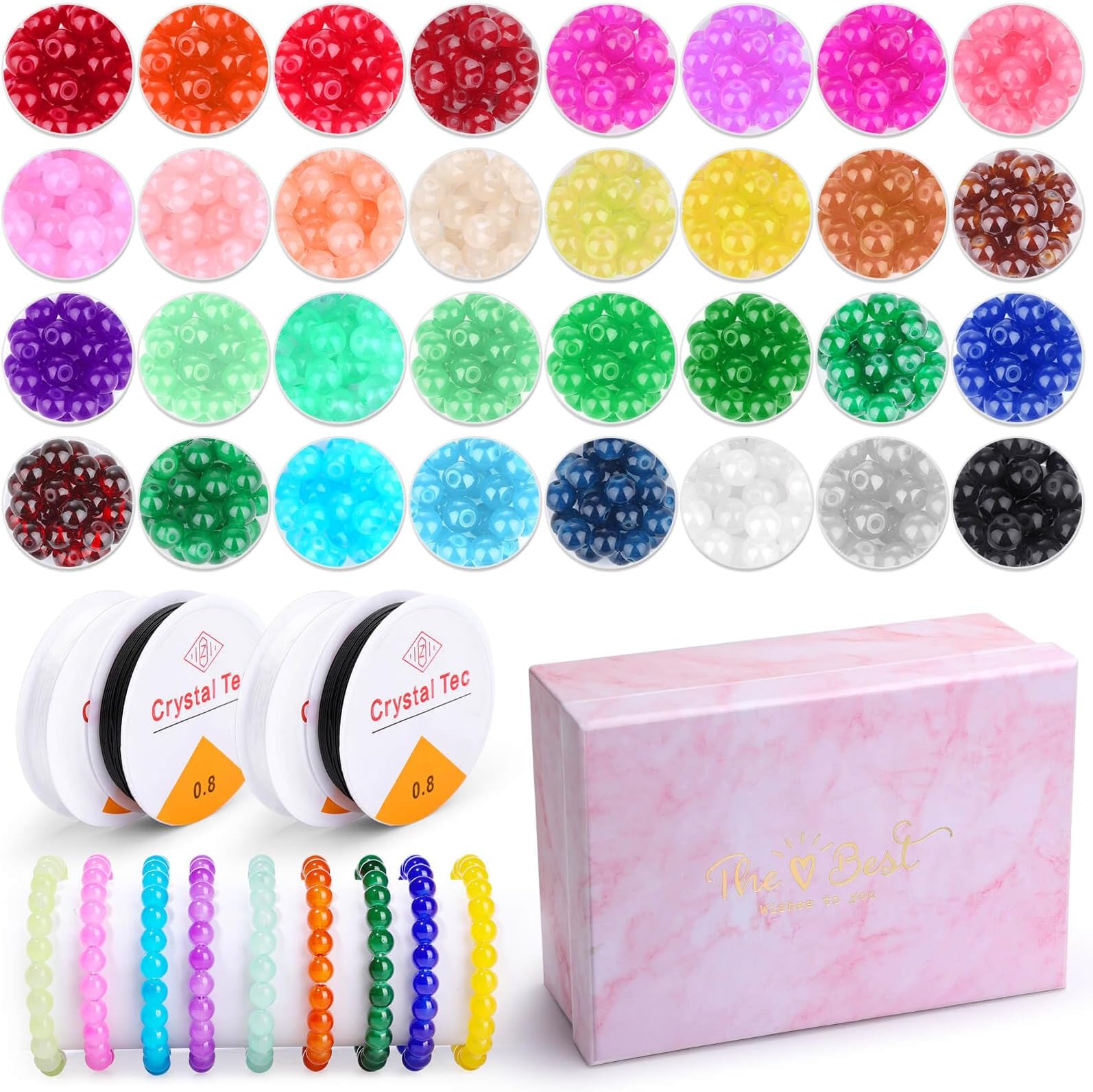 Amazon.com: LEOBRO Crackle Glass Beads for Jewelry Making, 8MM Beads ...