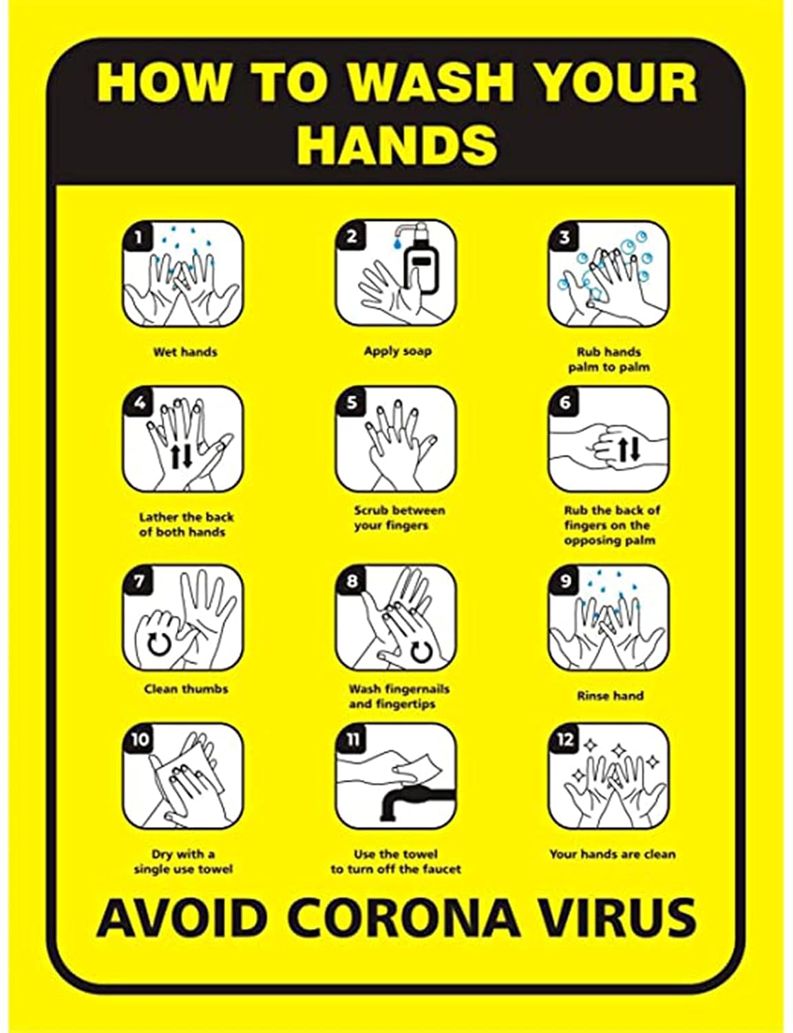 WALLSTICKS - Hand Wash Instructions - Corona Virus Safety Prevention ...
