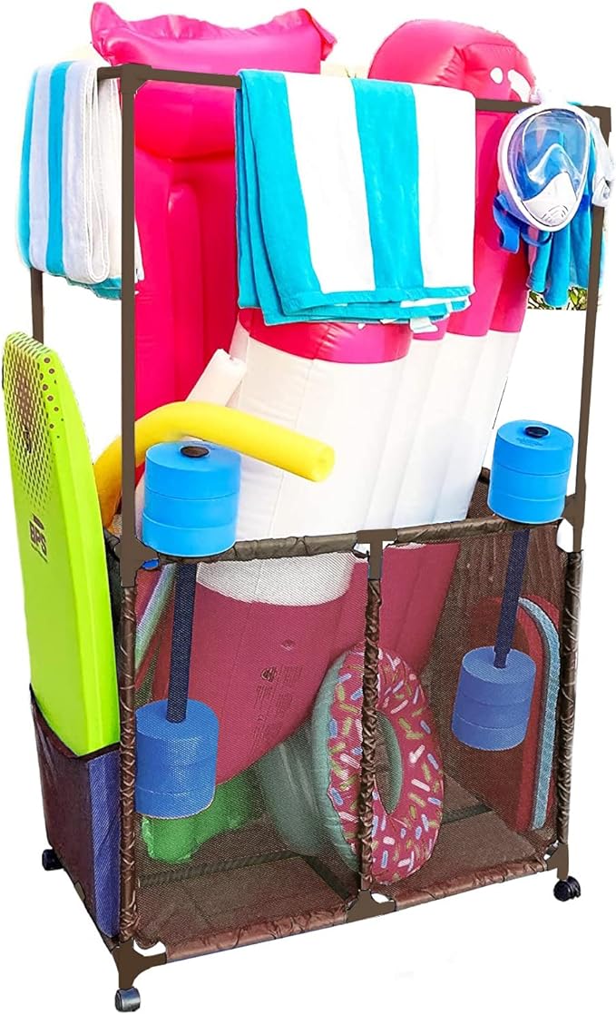 Amazon.com : Pool Bins Pool Equipment Holder with Towel Drying Bars ...