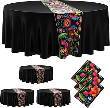 Amazon.com: Oudain 6 Pcs Mexican Round Tablecloth 84 Inch Fiesta ...