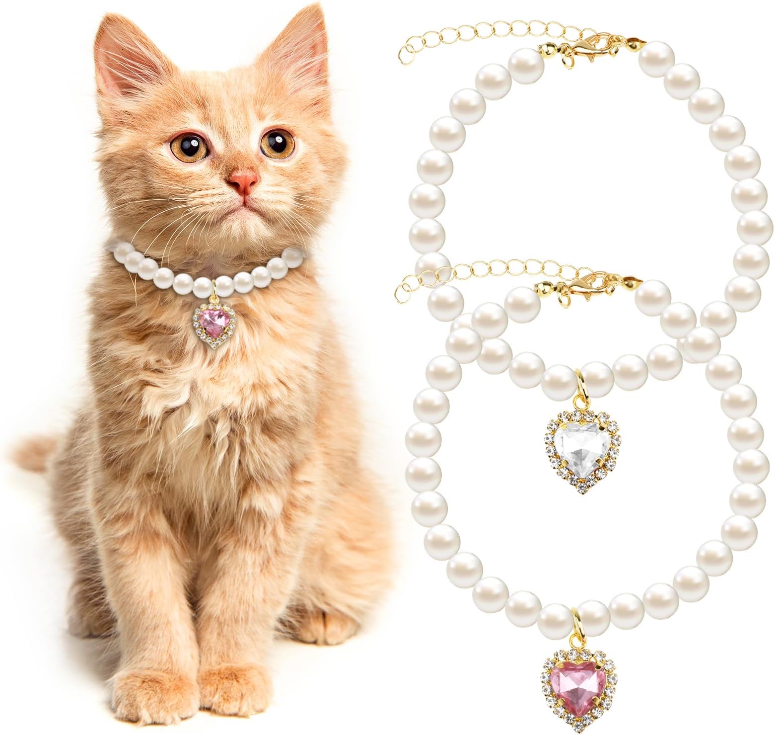 Pet Supplies : 2 PCS Dog Pearl Necklace Collar Cat Pearl Collar Heart ...