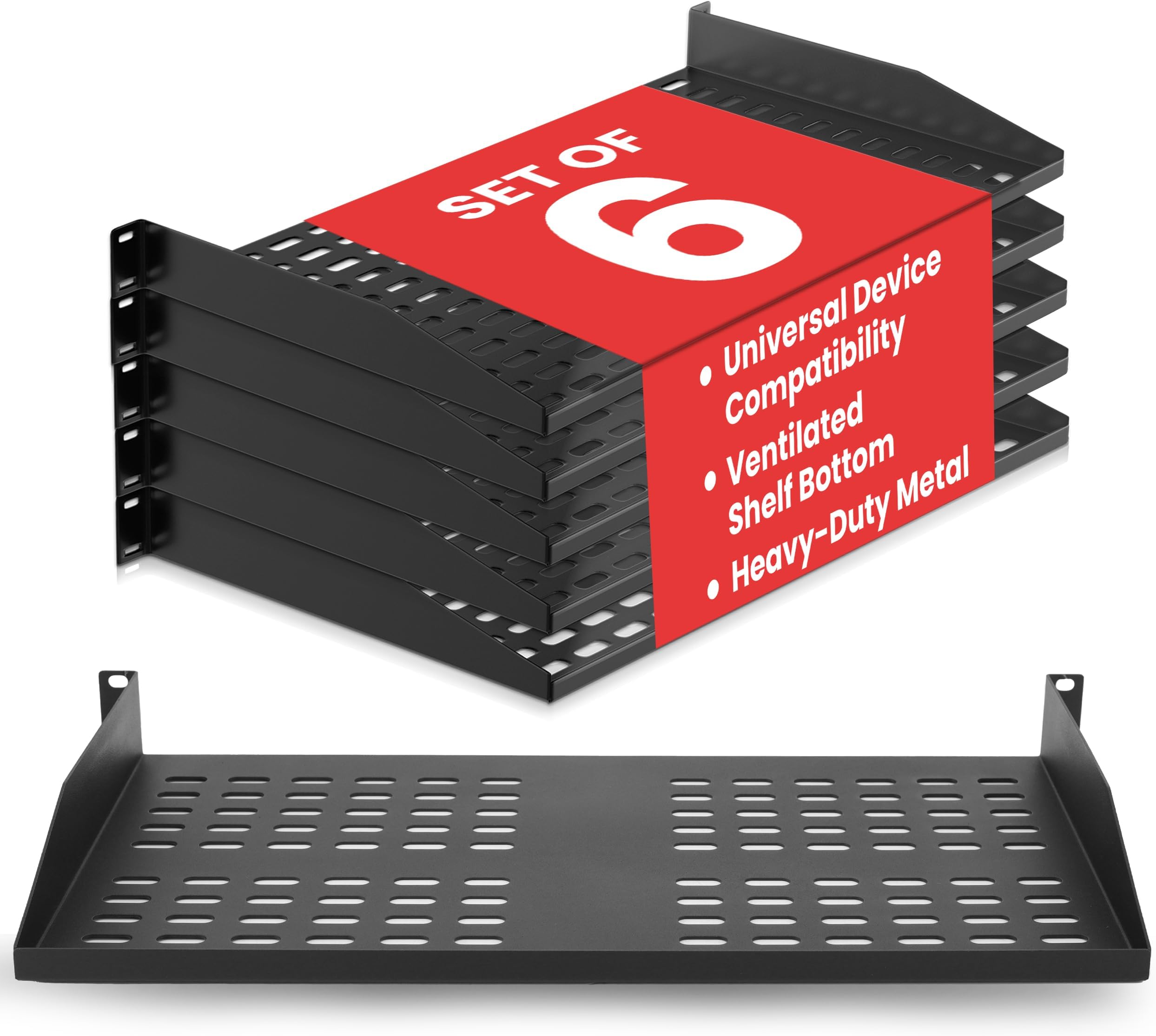 Amazon.com: Pyle 19-Inch 1U Server Rack Shelf - 6 pcs. Vented Metal ...