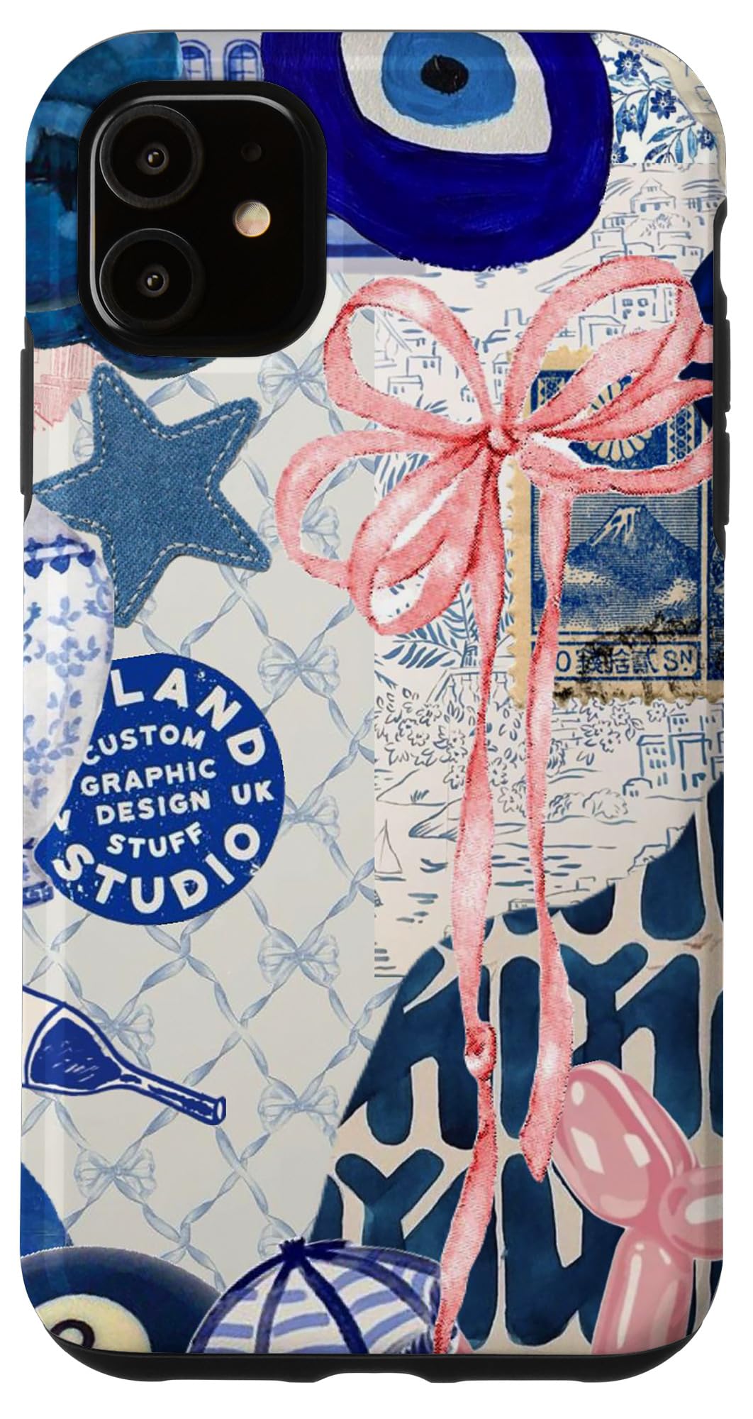 Amazon.com: iPhone 11 Blue Coquette Pink Bow Preppy Collage Scrapbook ...