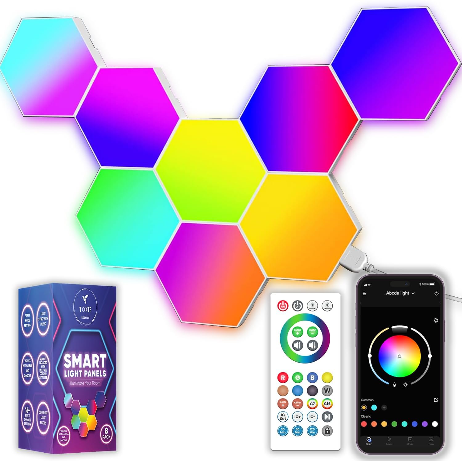TOKTE 8-Pack Hexagon Led Lights - RGB Hexagon Wall Panels - Hexagon ...