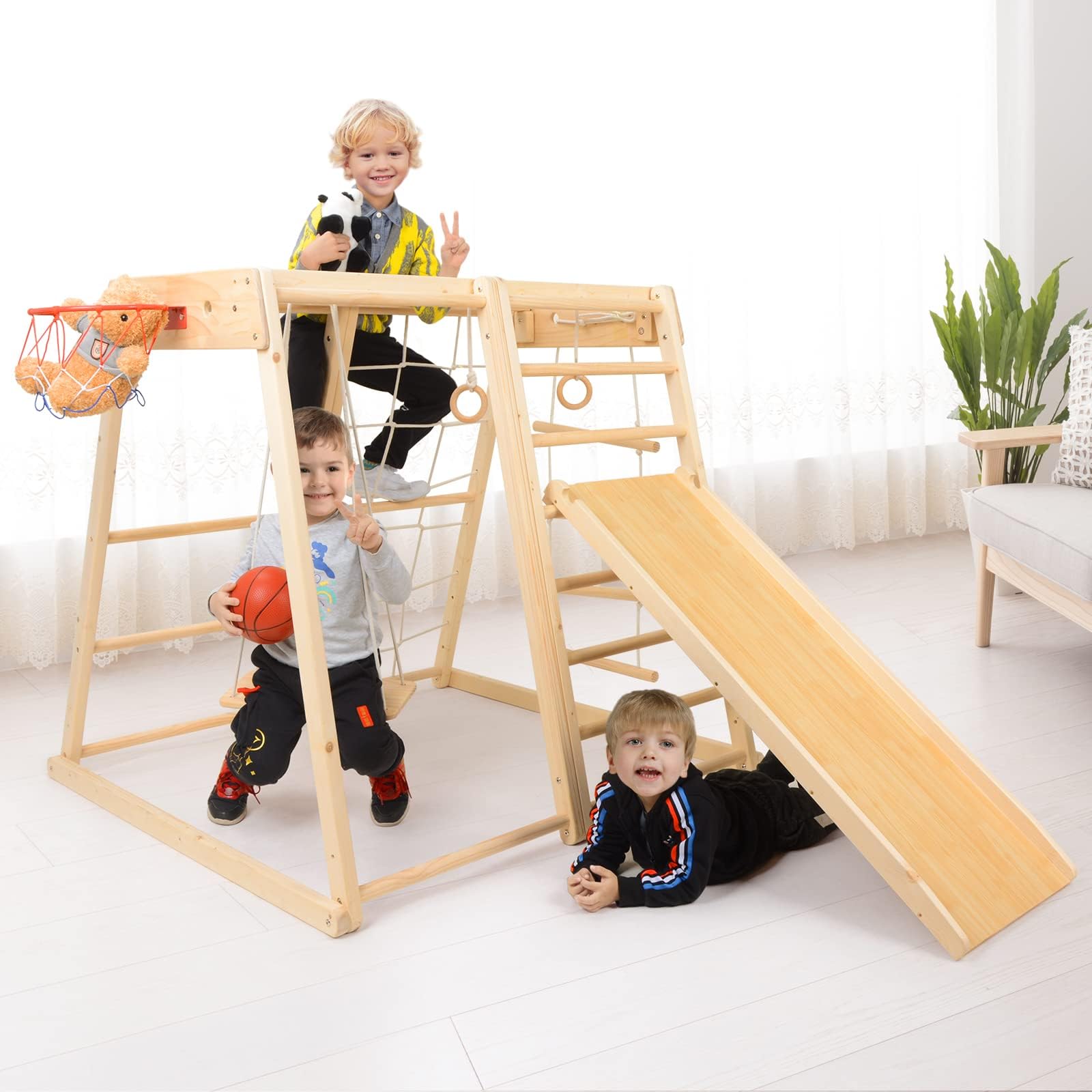 Amazon.com: Climber,Indoor Playground Wood Toddler Playset Montessori 7 ...