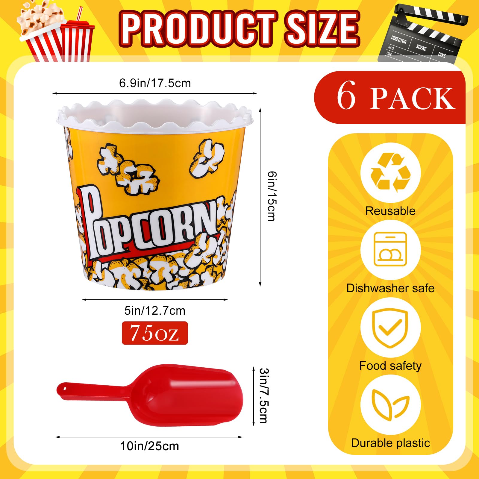 Snapklik.com : Roshtia 6 Pieces Plastic Popcorn Containers Reusable ...