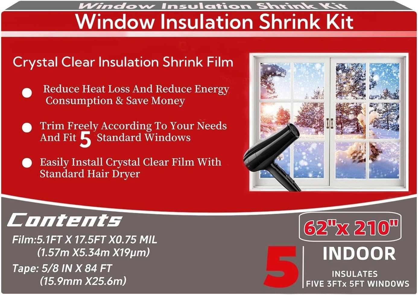 StarJungle Indoor Window Insulation Kit, Clear Window Film Keeps Cold ...