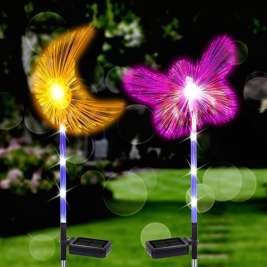 TONULAX 2 Pack Solar Firefly Light + 2 Pack Solar Garden Stake Lights ...