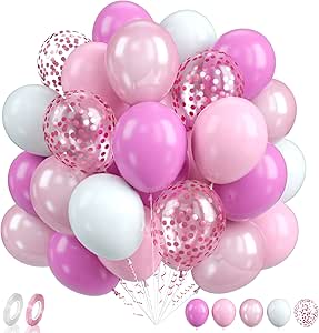 Amazon.com: Pink White Balloon Set, 60PCS Confetti Birthday Balloons, 12Inch Latex Macaron Pearl ...