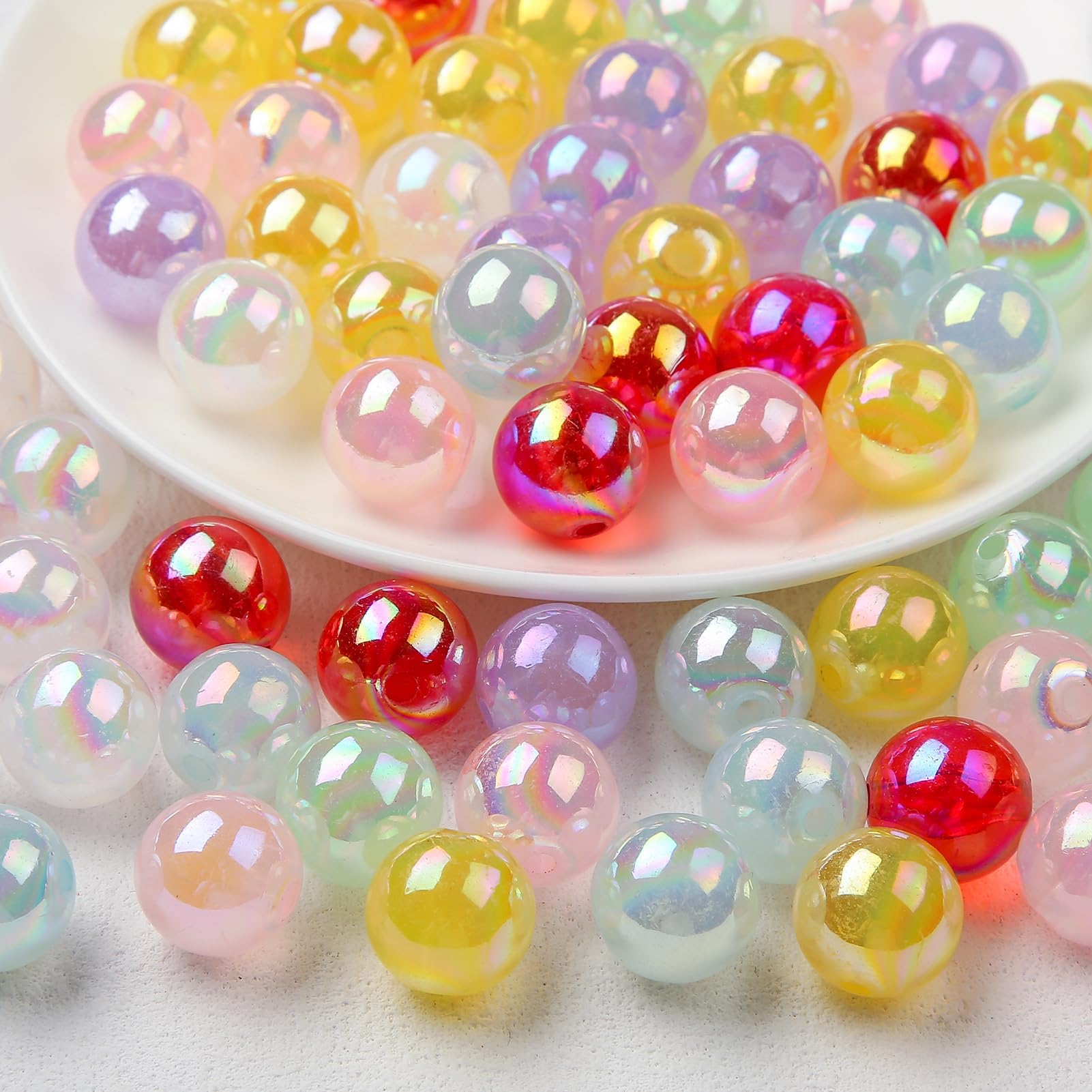 Amazon.com: 200PCS Colored Acrylic Crystal Beads Round Crackle Glass ...