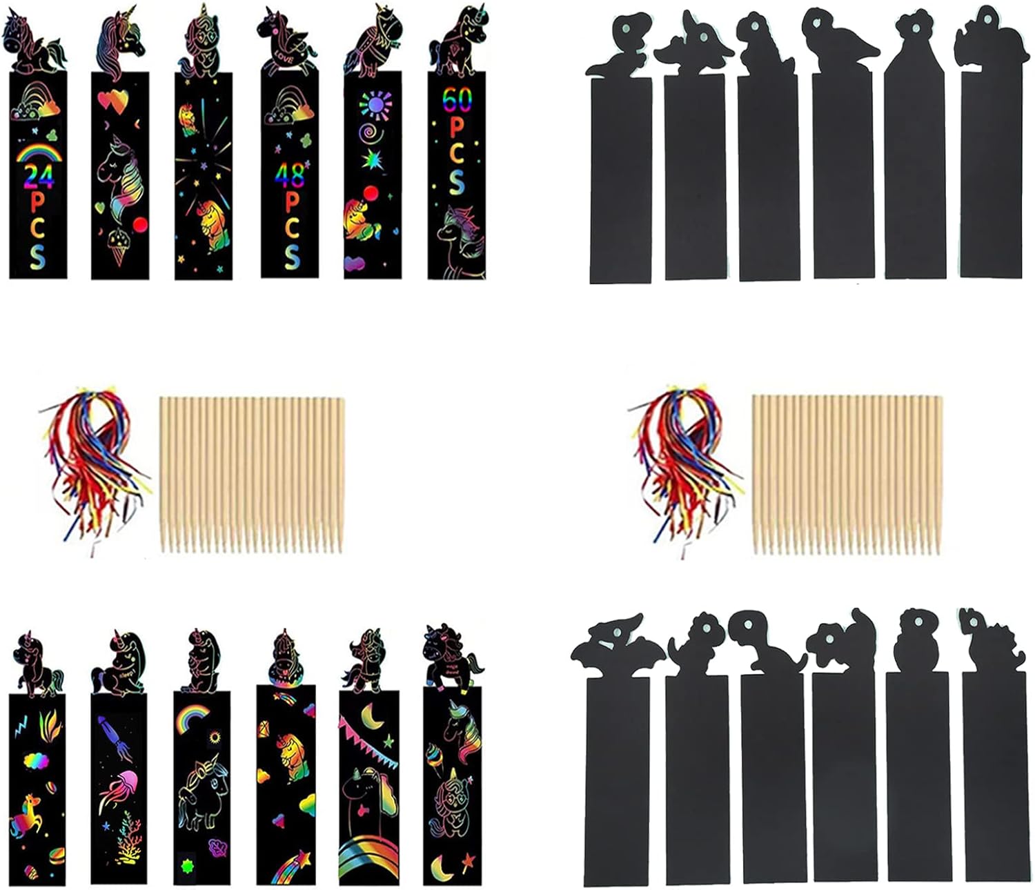 48 PCS Animal Scratch Bookmarks Rainbow Scratch DIY Hang Tags Party ...