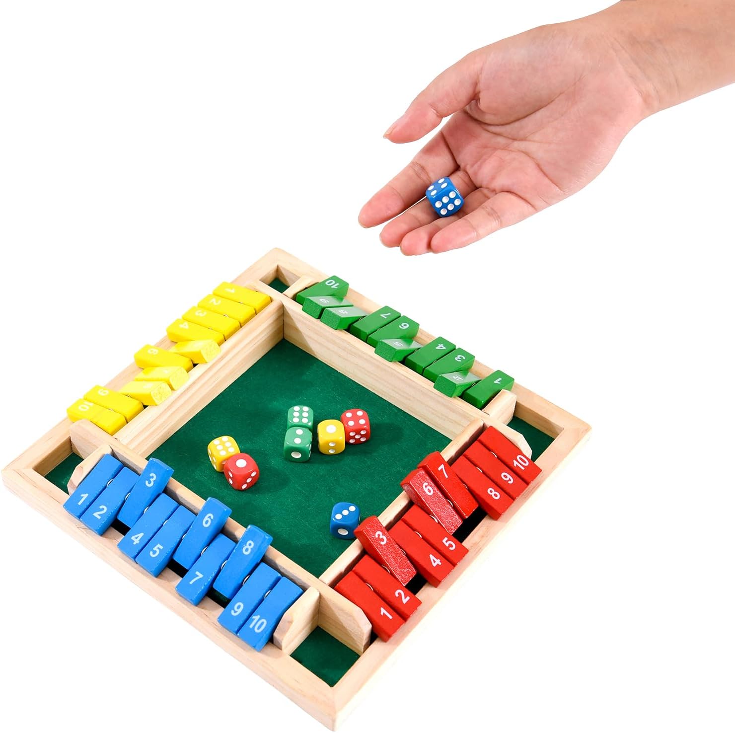 Shut The Box Game, 2-4 Player Wooden Board Game with 8 Dice, Classic ...