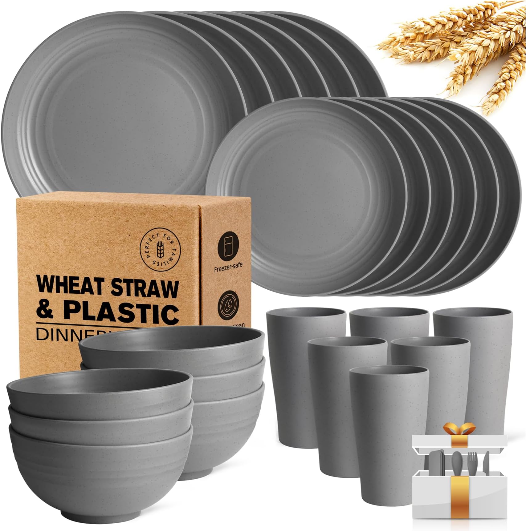 Amazon.com: HANMFEI Wheat Straw Dinnerware Sets for 8 (32pcs), Plastic ...