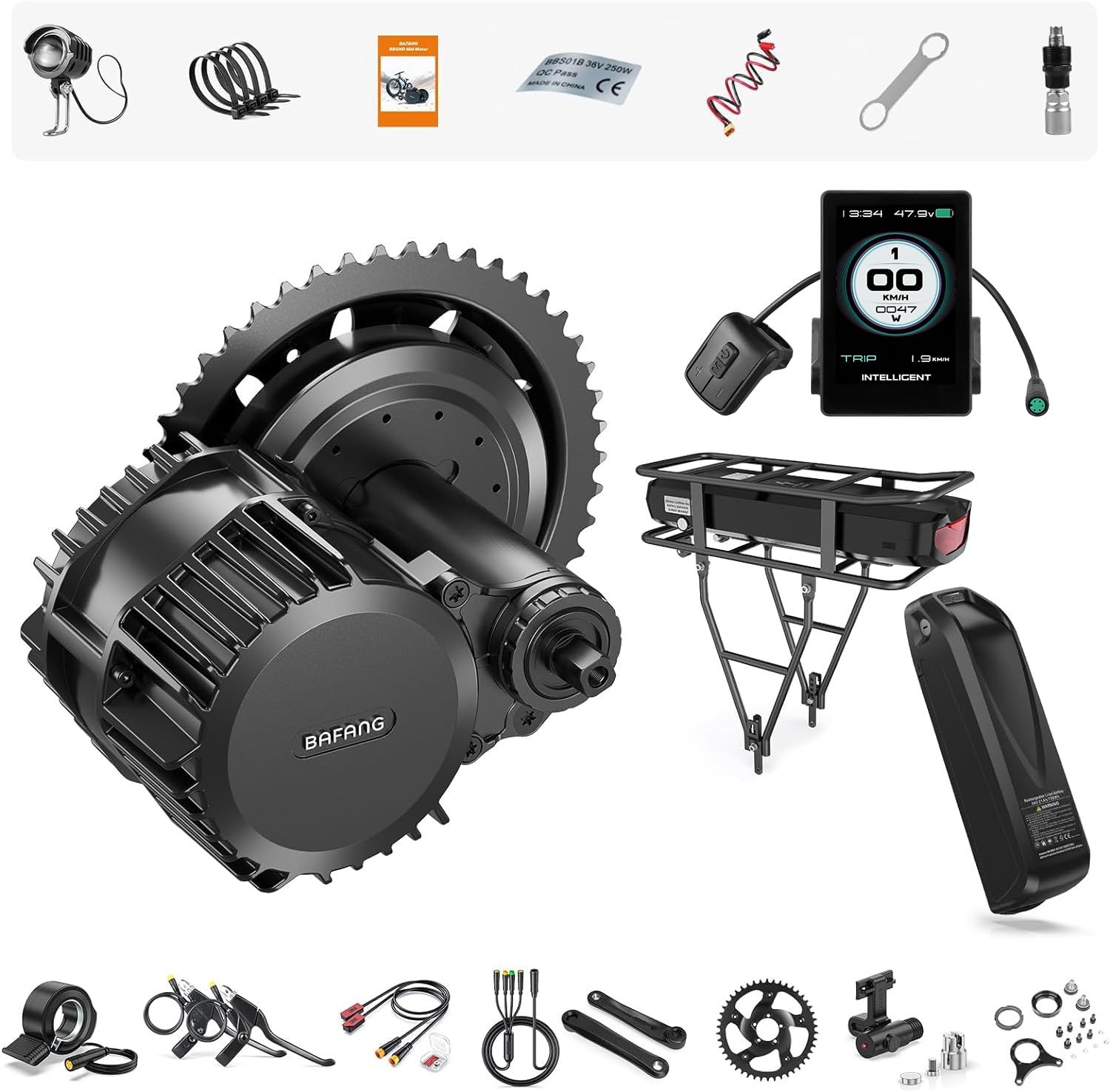 BAFANG 1000W Mid Drive Kit : BBS03 HD 48V Motor with 19.2Ah Shark ...