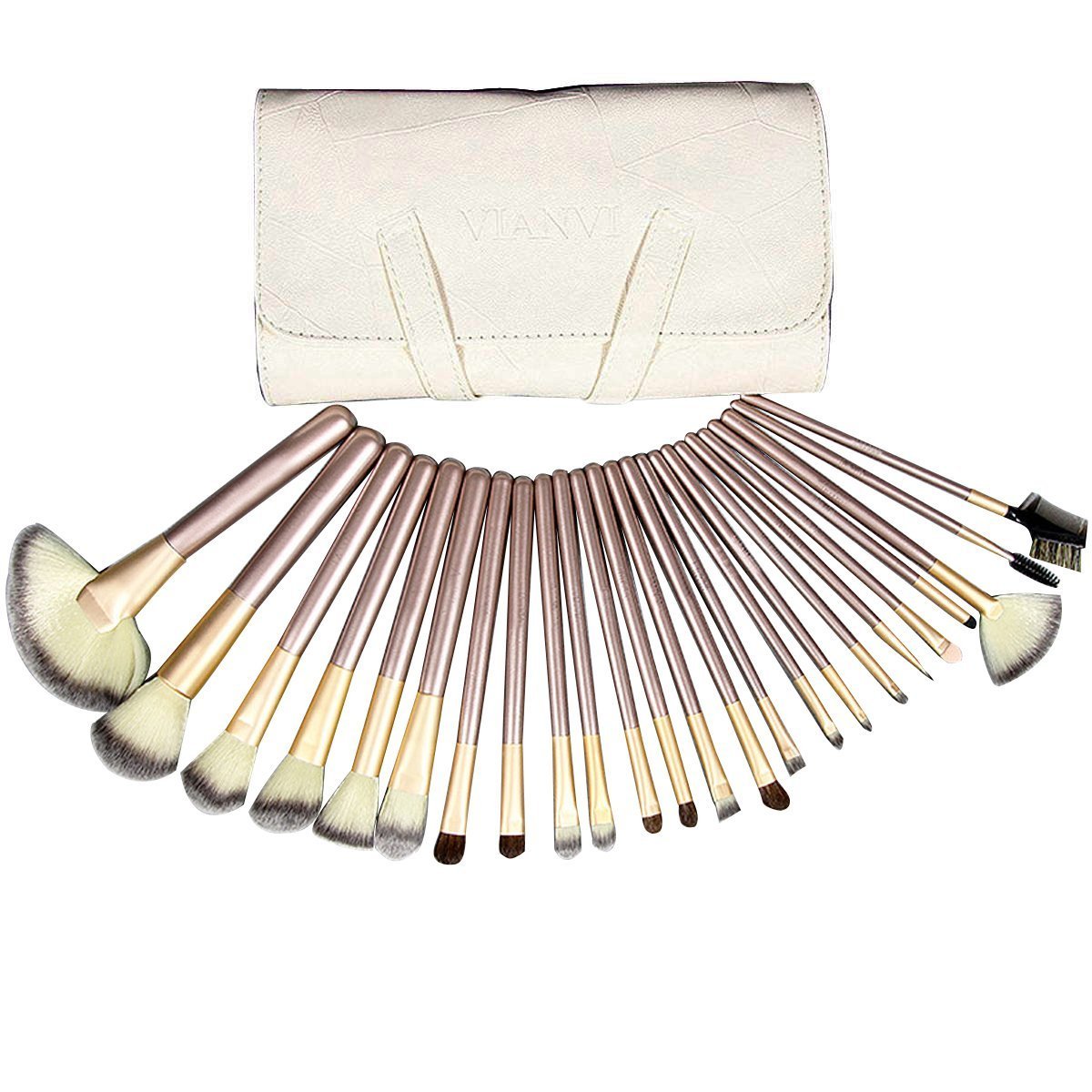Amazon.com: Mily Silver Rod Makeup Brush Cosmetic Set Kit with Beige ...
