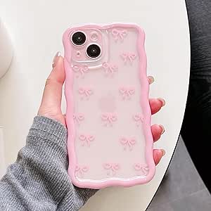 Amazon.com: QLTYPRI for iPhone 15 Bow Case, Cute Pink Ribbon Bows Curly Wave Frame Clear ...