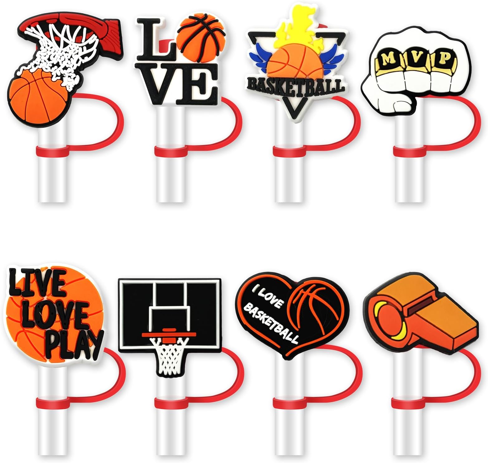 Amazon.com: Cups Straw Toppers，Straw Covers Cap Toppers,Basketball 6Pcs ...