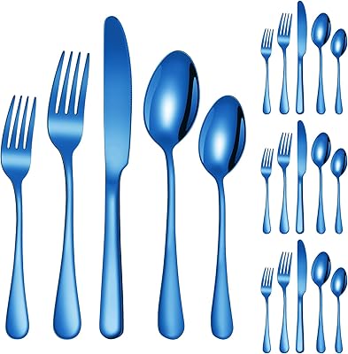 Amazon.com | Blue Wave Cutlery Set 20 Pieces Stainless Steel Flatware ...