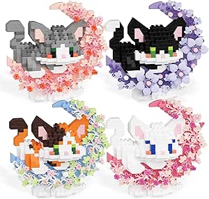 Amazon.com: TENYEAH 4 in 1 Mini Cat Building Block Set Animals with ...