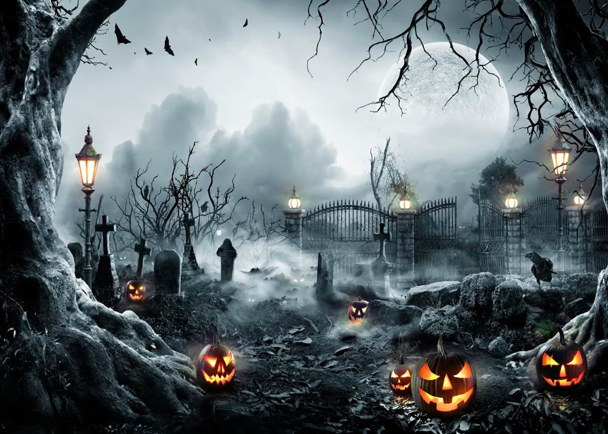 Amazon.com : LYWYGG Halloween Backdrop for Photography Horror Night ...