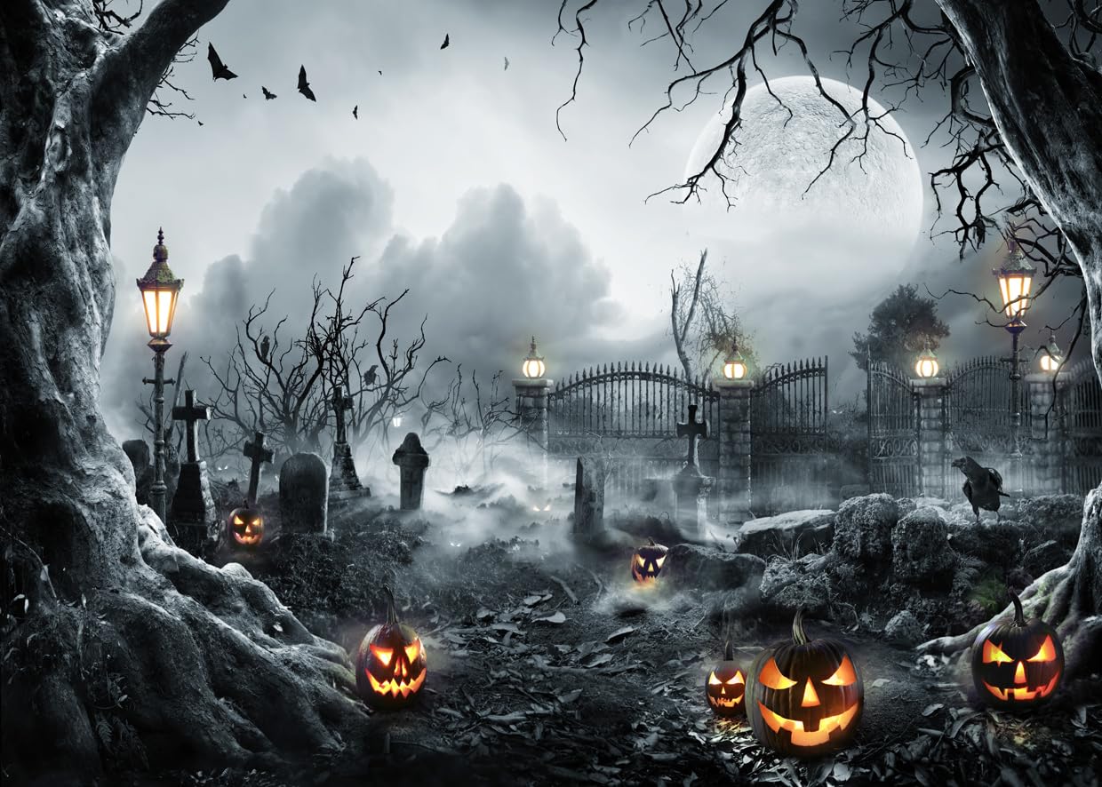 Amazon.com : LYWYGG Halloween Backdrop for Photography Horror Night ...