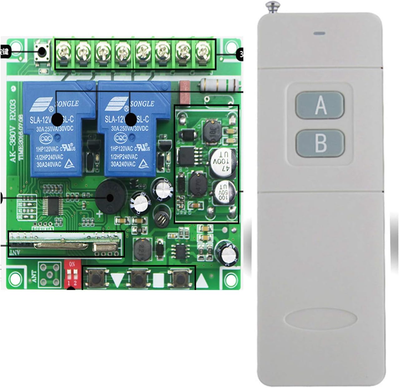 DC12V-48v 2 channels 2CH RF Wireless Remote Control Lighting Switch ...