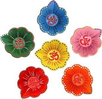 Amazon.com: Hindu Colorful Diwali Diya Set - 6PCS Ceramic Diyas Pooja ...