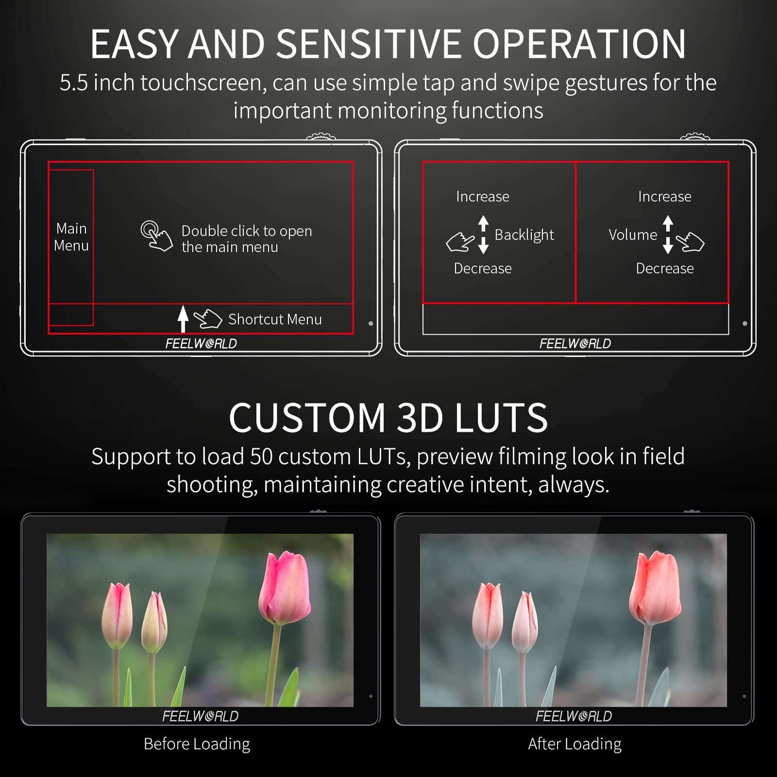 FEELWORLD LUT5 5.5 Inch 3000nits Ultra Bright DSLR Camera Field Monitor ...