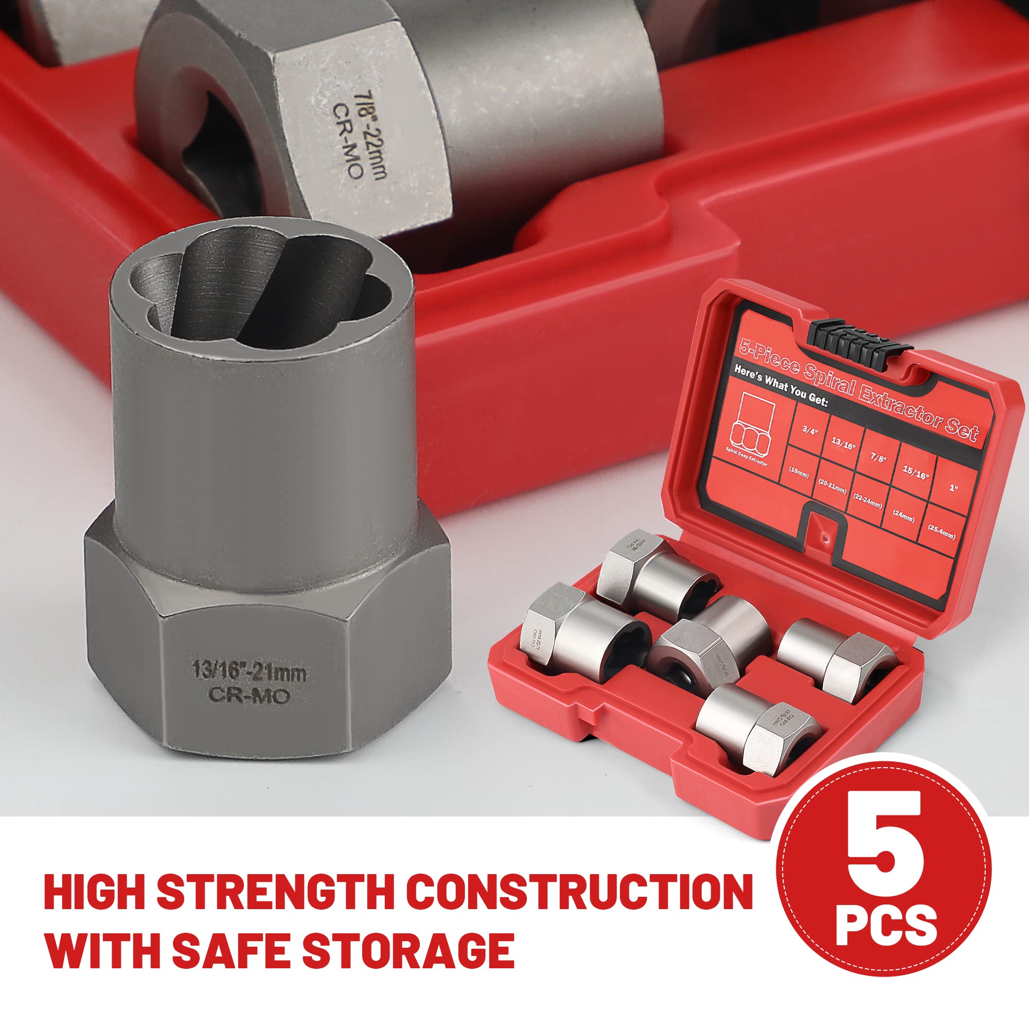 Snapklik.com : 5 Pcs Bolt Extractor Set Heavy Duty, 1/2 Drive Easy Out ...