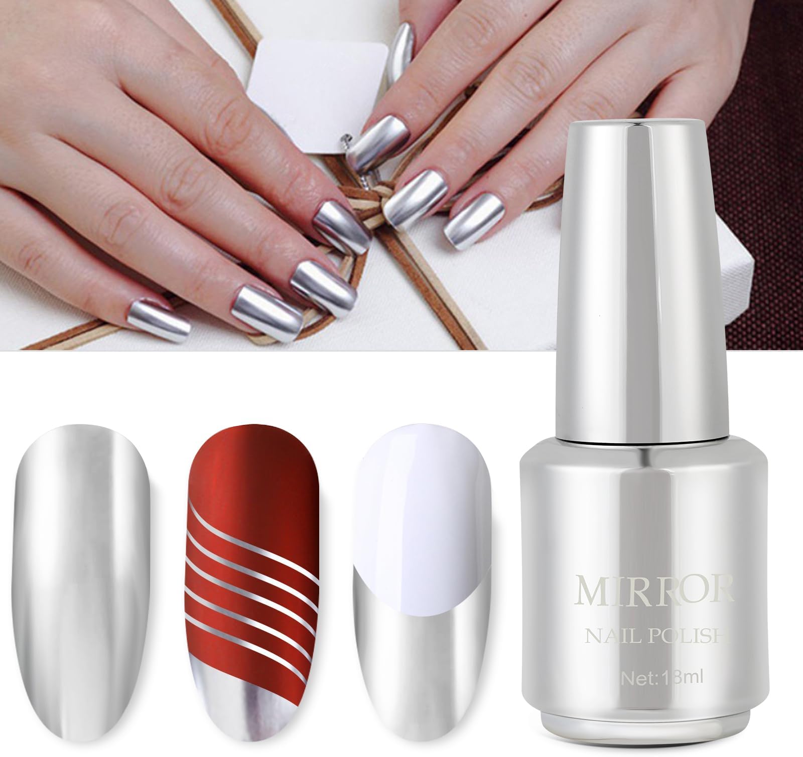 Amazon.com : Ingzy 18ml Silver Mirror Nail Polish, Metallic Nail Polish ...