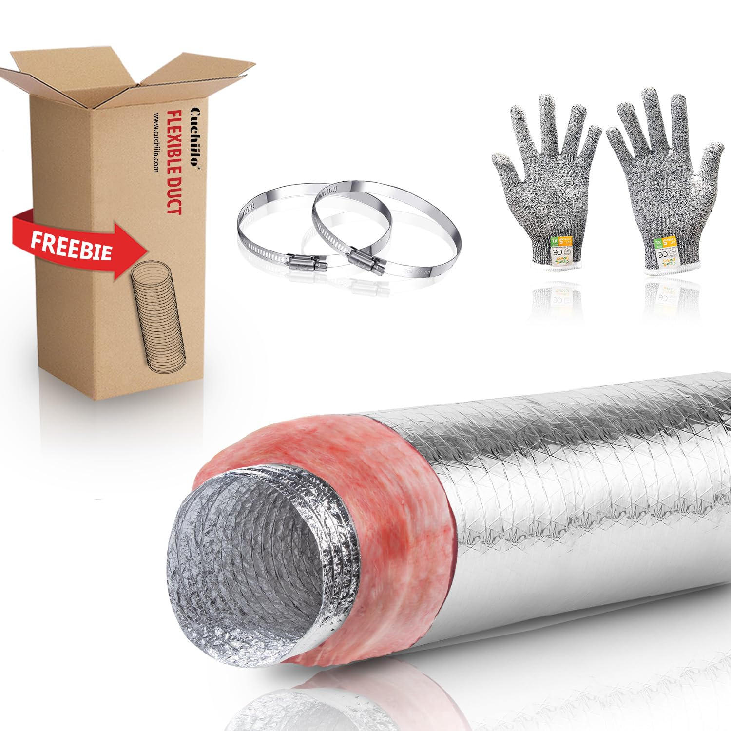 Snapklik.com : 6 Inch Insulated Flexible Duct R6 Silver Jacket 25 Feet Long