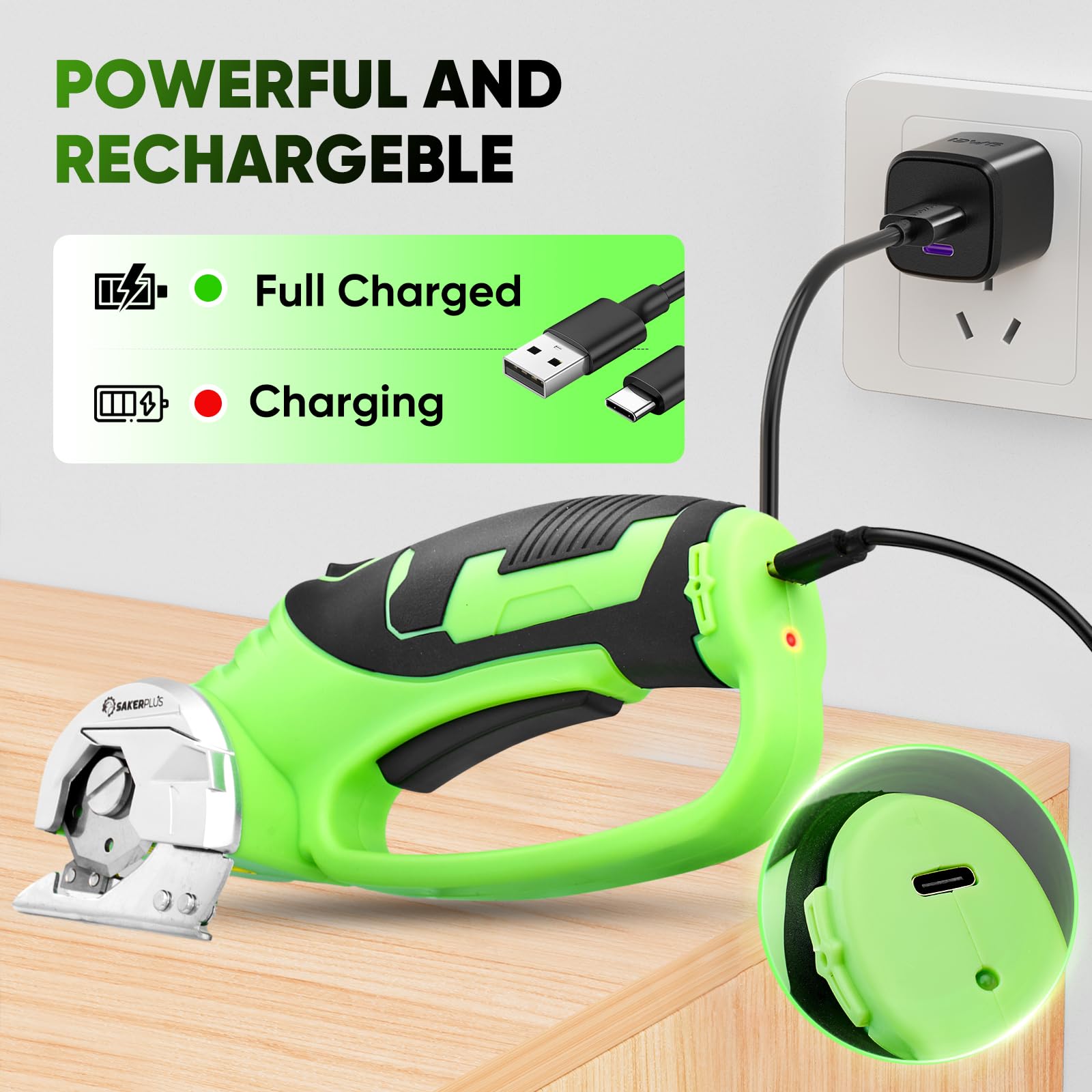 Snapklik.com : Sakerplus Cordless Electric Scissors, 4V Rechargeable Cardboard Cutter, Cordless ...
