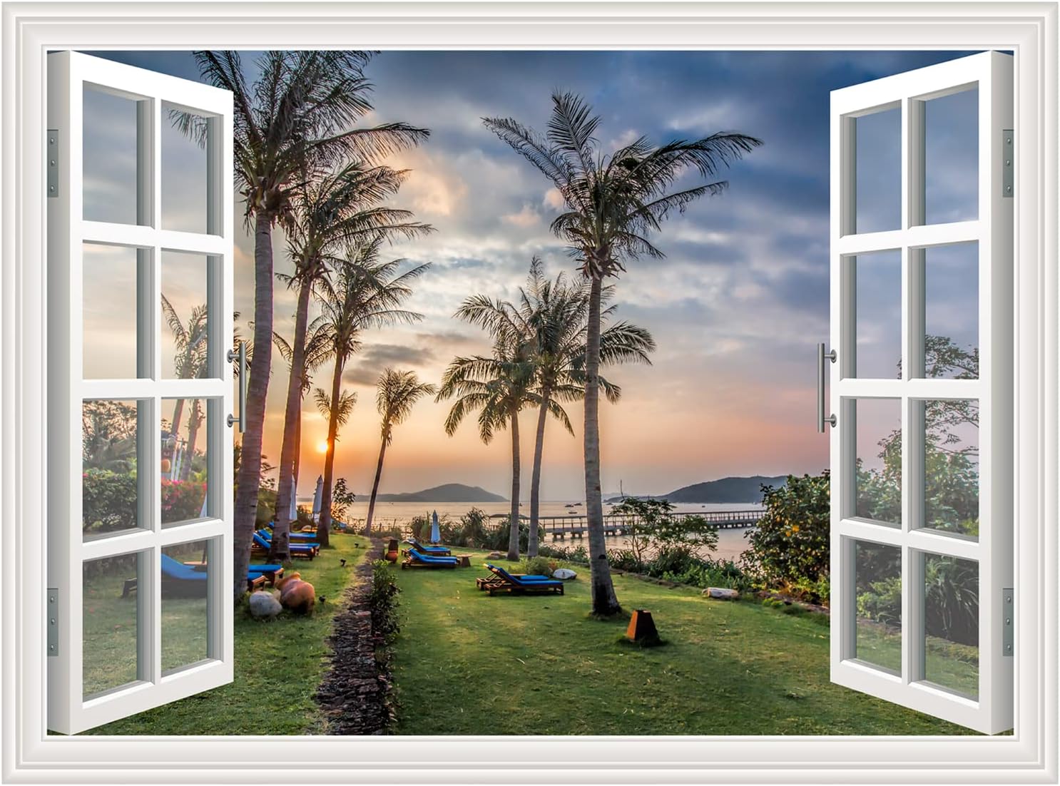 Amazon.com: Seaside Park Photo Window View Wall Sticker Coconut Tree ...