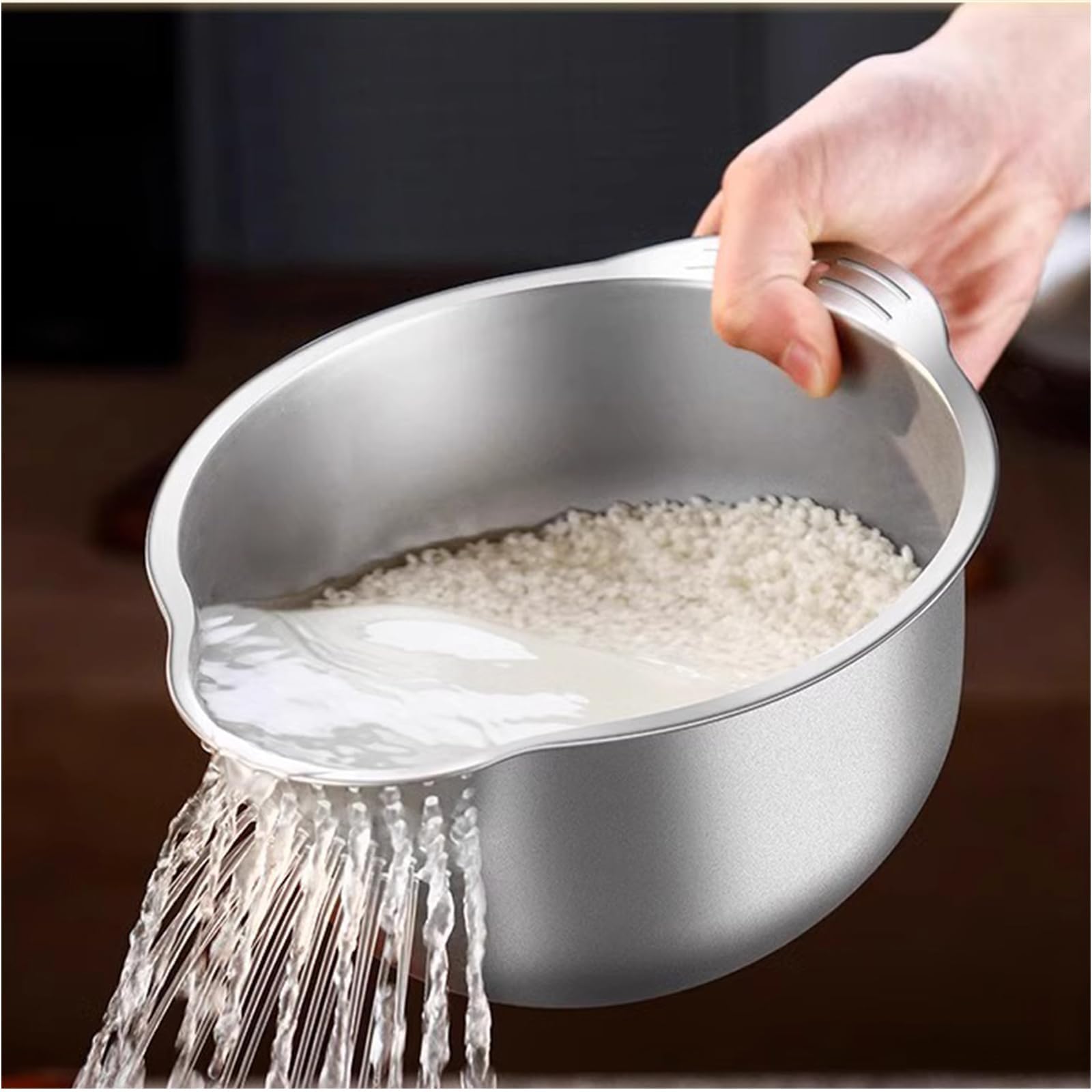Amazon.com | YUDONG Stainless Steel Rice Washing Bowl,With Side Drainer ...