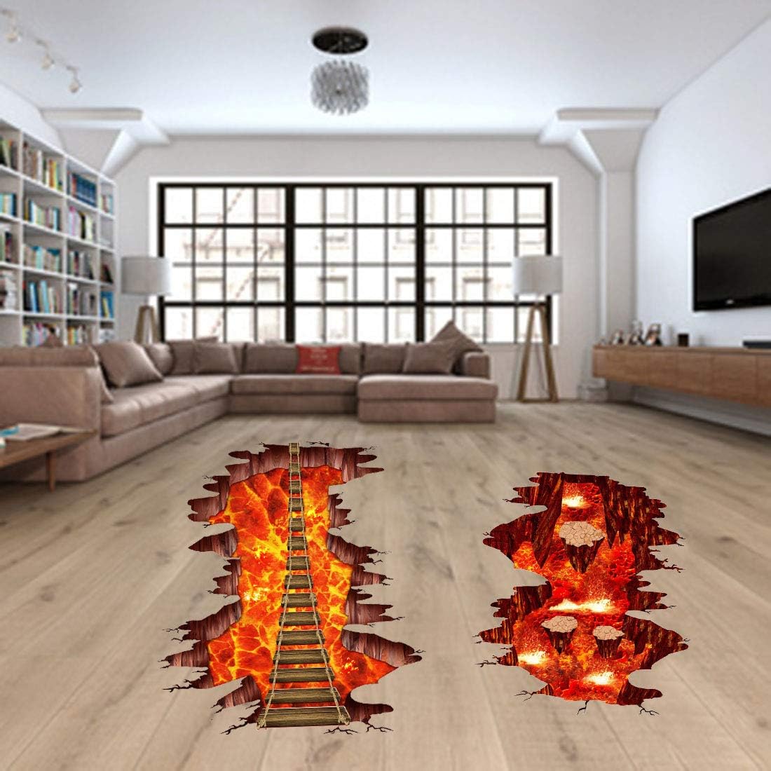 Amazon.com: SENGTER 2PACK Removable 3D Wallpaper Floor Flame and Lava ...