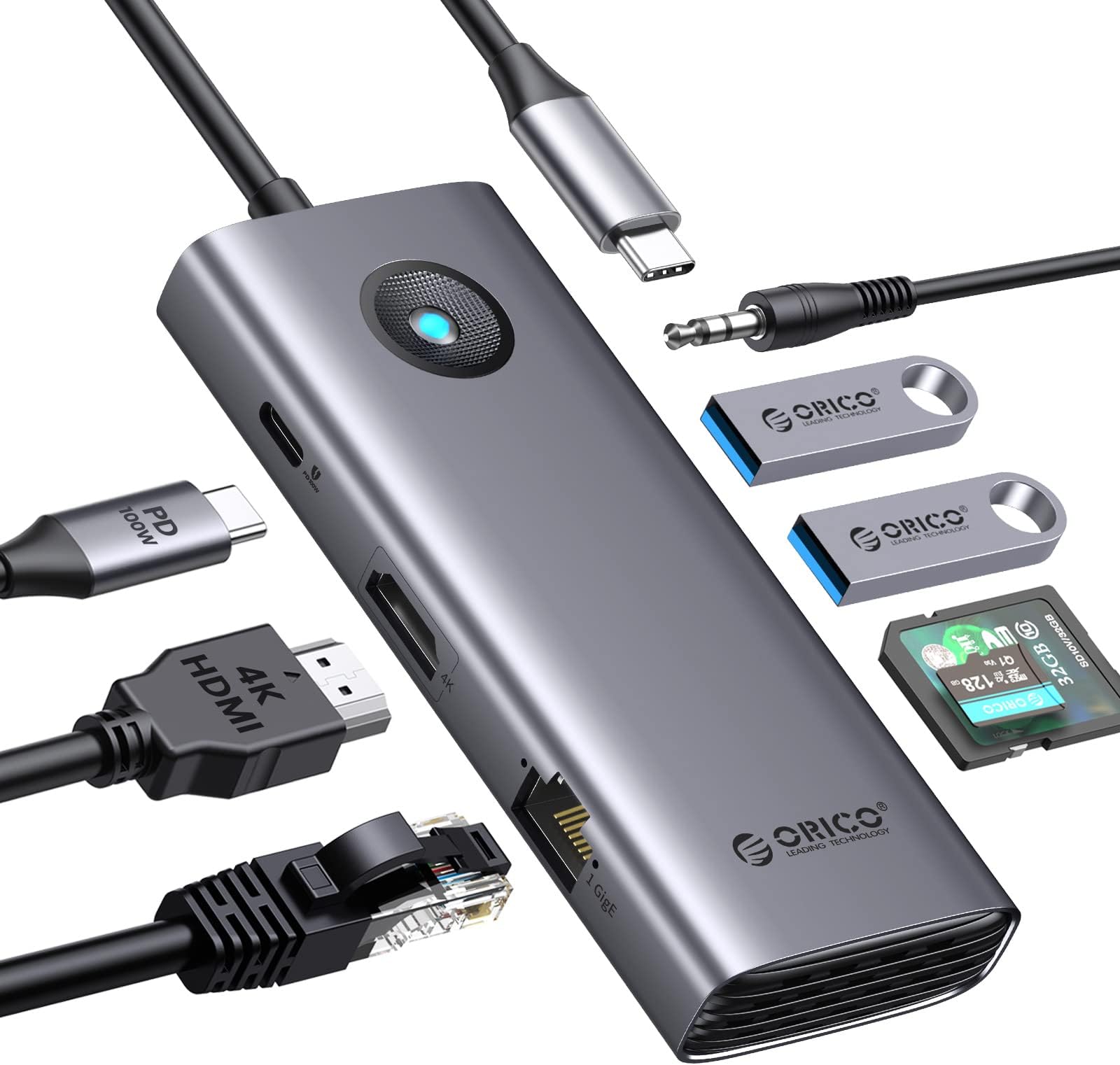 Amazon.com: USB C Hub, ORICO 8-in-1 USB C Docking Station with 4K HDMI ...