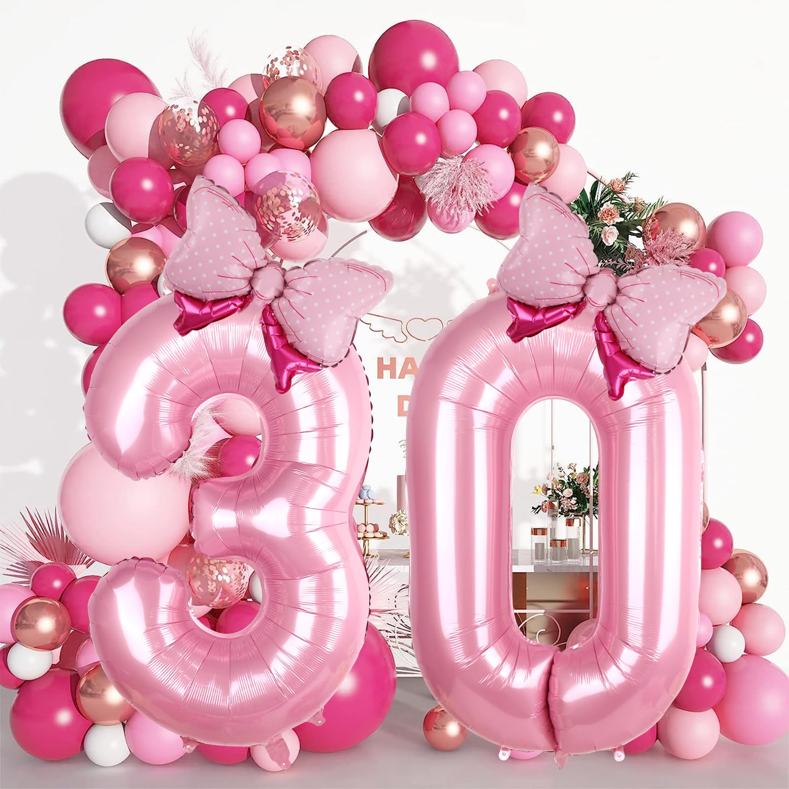 Snapklik.com : LEBERY Pink Bow Balloons 40 Inch Pink Number 0 Balloon ...