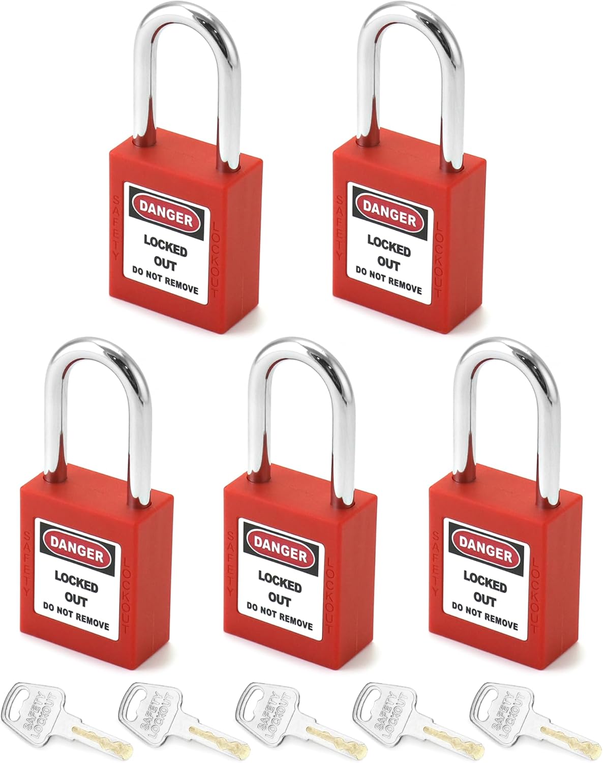 QWORK Red Lockout Tagout Safety Padlock, 5 Padlocks with 5 Keys, Keyed ...
