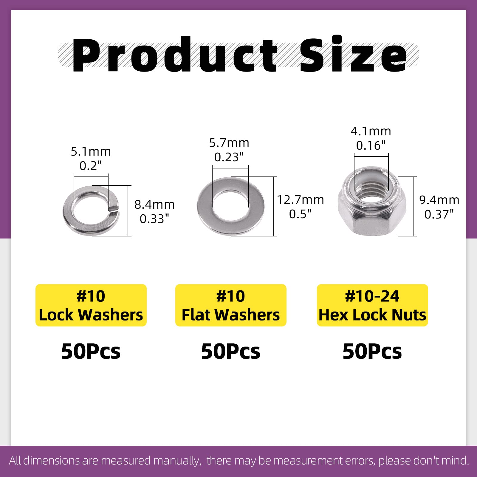 Snapklik.com : Swpeet 150Pcs SAE 304 Stainless Steel #10-24 Hex & Split ...