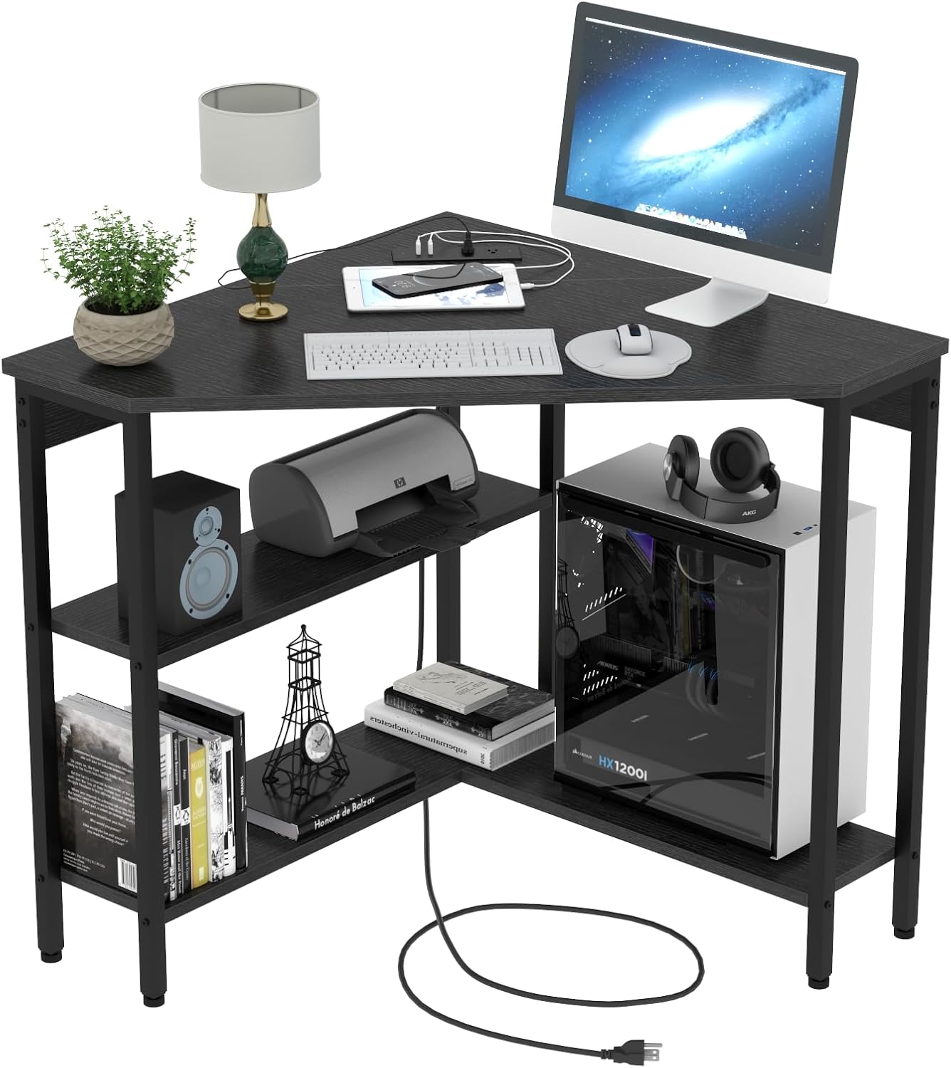 Amazon.com: Auromie Corner Desk with Outlets & USB Ports, 90 Degree ...