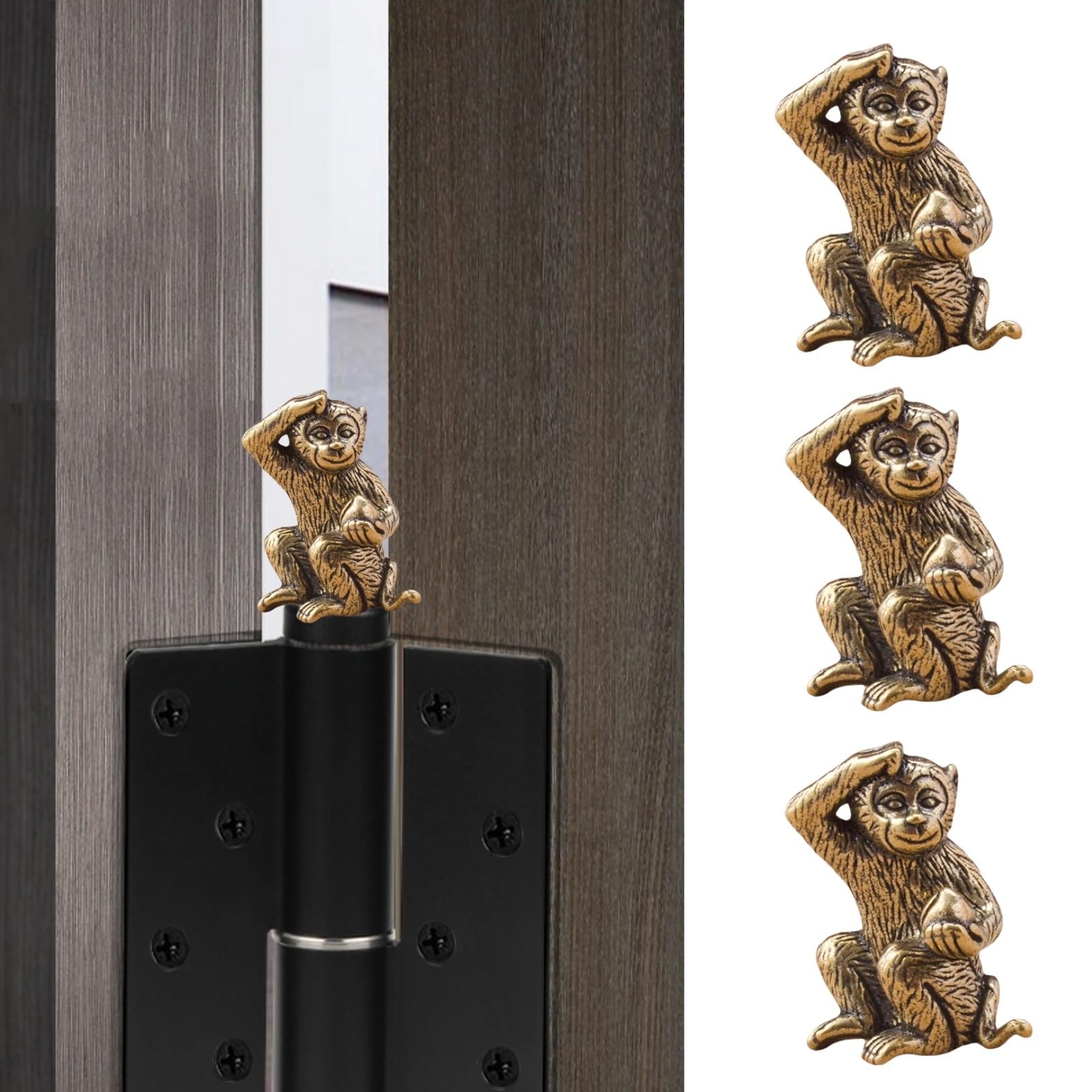 Niuwiwyi Brass Monkey Hinge Heads Decorative Topper Set of 3,Animal ...