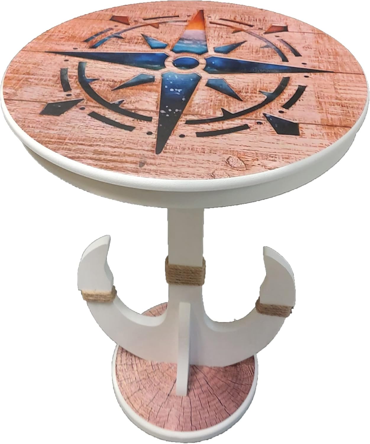 Amazon.com: DRH - Nautical Compass Rose Accent Table Solid Wood with ...